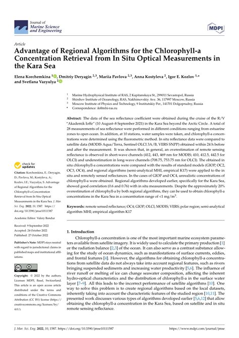 Pdf Advantage Of Regional Algorithms For The Chlorophyll A Concentration Retrieval From In