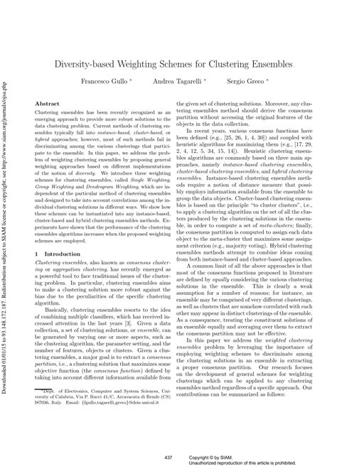 Pdf Diversity Based Weighting Schemes For Clustering Ensembles