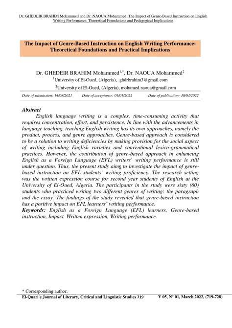 Pdf The Impact Of Genre Based Instruction On English Writing Performance Theoretical