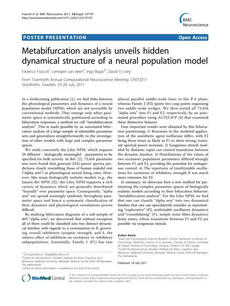 Pdf Metabifurcation Analysis Unveils Hidden Dynamical Structure Of A Neural Population Model