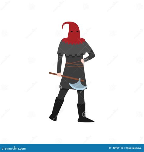 Medieval Executioner Man With Red Headwear And Steel Axe Stock Vector Illustration Of Logo