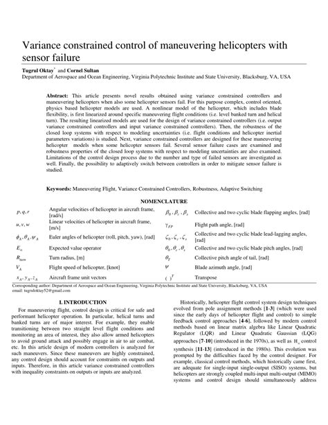 Pdf Variance Constrained Control Of Maneuvering Helicopters With