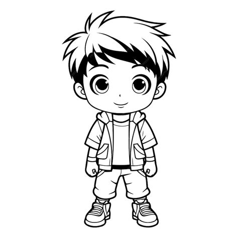 Premium Vector Cute Little Boy Cartoon In Black And White Vector