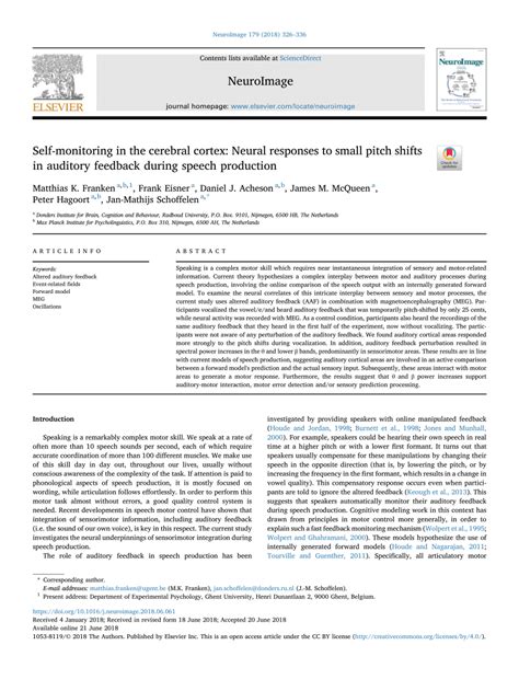 Pdf Self Monitoring In The Cerebral Cortex Neural Responses To Small Pitch Shifts In Auditory