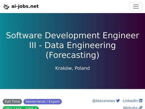 Hiring Software Development Engineer Iii Data Engineering Forecasting In Kraków Poland