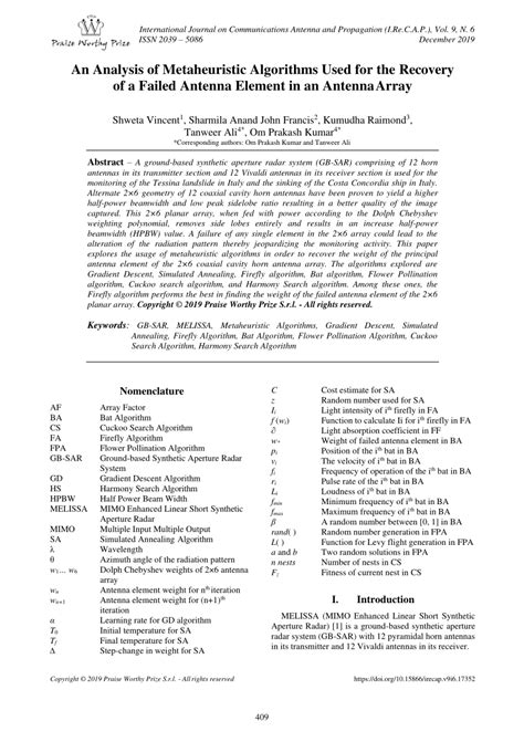 Pdf An Analysis Of Metaheuristic Algorithms Used For The Recovery Of