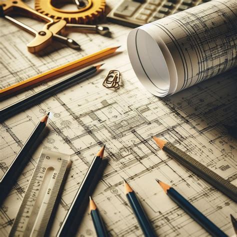 Premium Photo Architectural Background With Blueprints House Model Calculator And Pencils