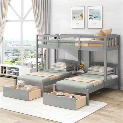 Buy Triple Bunk Bed With Storage Drawers Twin Over Twin And Twin Bunk Bed