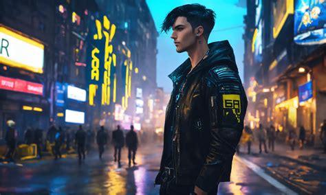 Lexica Cyberpunk Style Handsome Guy In Cyber Punk City Flag Ukraine