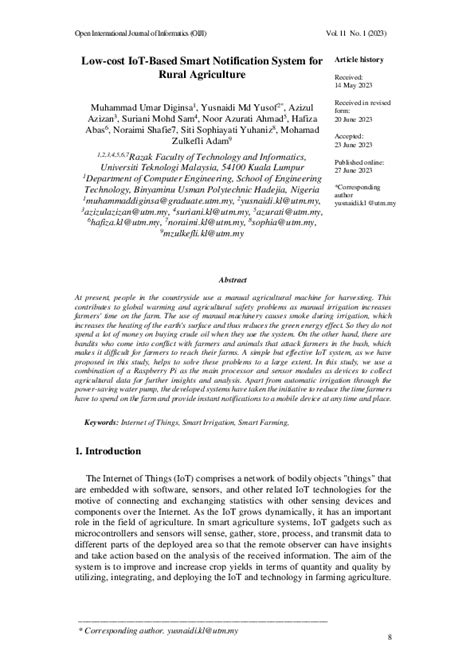 pdf low cost iot based smart notification system for rural agriculture