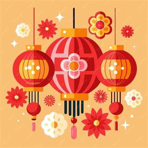 Chinese Classical Traditional Lanterns Vector Illustration Premium Ai