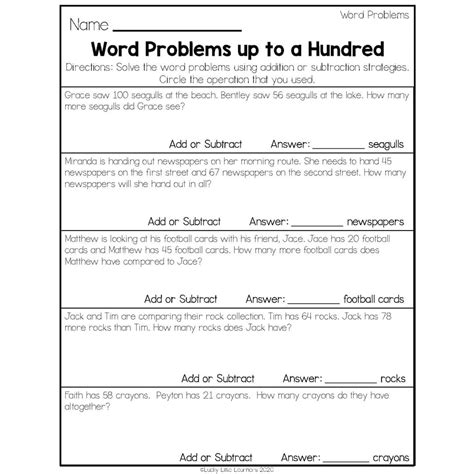 2nd Grade Math Worksheets Operations And Algebraic Thinking Word