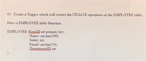 Solved 5 Create A Trigger Which Will Restrict The Update