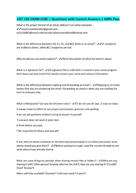 CSIT EXAM CCBC Questions With Correct Answers Pass CSIT Stuvia US