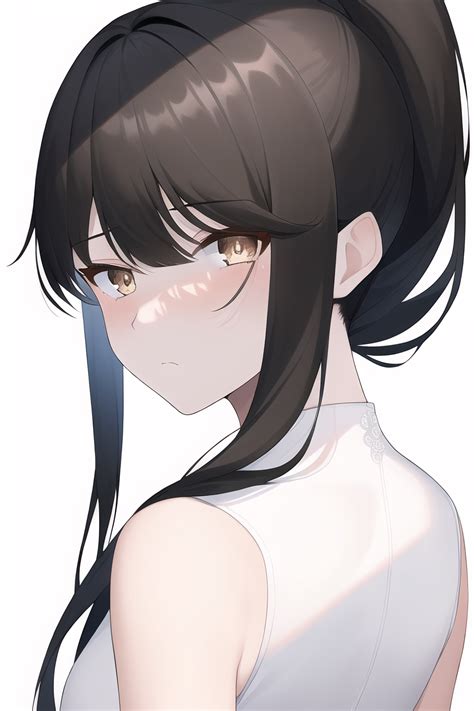 Anime Girl With Dark Brown Hair In A Ponytail