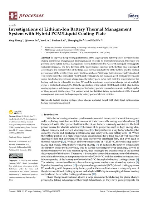 Investigations Of Lithium Ion Battery Thermal Management Download