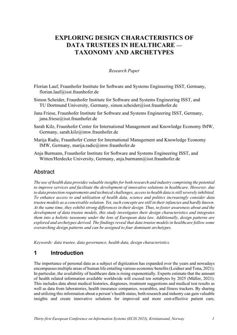 Pdf Exploring Design Characteristics Of Data Trustees In Healthcare — Taxonomy And Archetypes