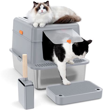 Amonsee Stainless Steel Litter Box With Lidenclosed Large Cat Litter