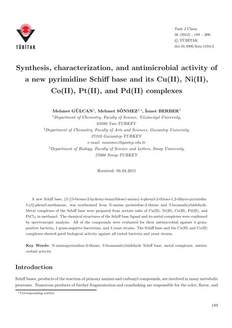 Pdf Synthesis Characterization And Antimicrobial Activity Of A New
