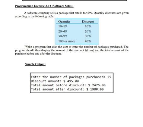 Solved Programming Exercise 3 12 Software Sales A