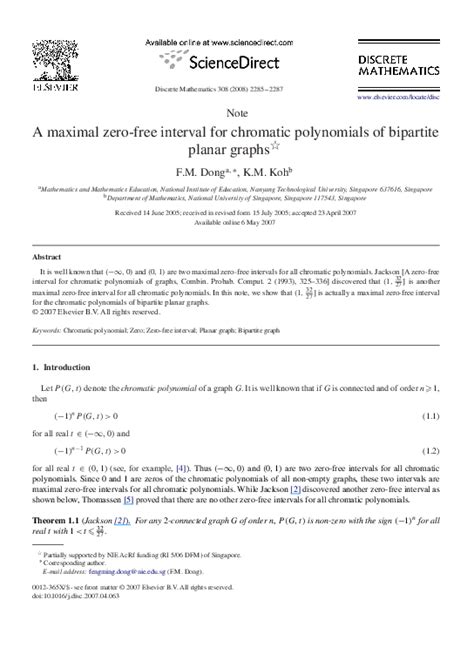 Pdf A Maximal Zero Free Interval For Chromatic Polynomials Of
