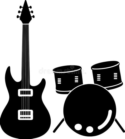 Black Electric Guitar And Drums Vector Stock Vector Illustration Of