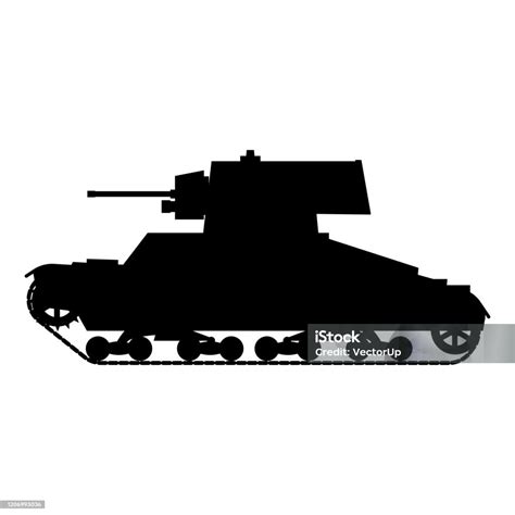 실루엣 탱크 보병 비커스 Mke 차 세계 대전 2 영국 탱크 아이콘입니다 군사 육군 기계 전쟁 무기 전투 기호 실루엣 측면보기 벡터 일러스트레이션 분리 Britannia에