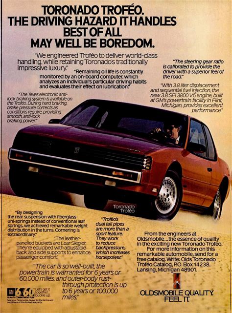 Trofeo Oldsmobile Ads Oldsmobile Toronado Classic Car Ads The Daily