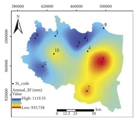 The Spatial Interpolated Map Of Annual Mean Rainfall A Kiremt B