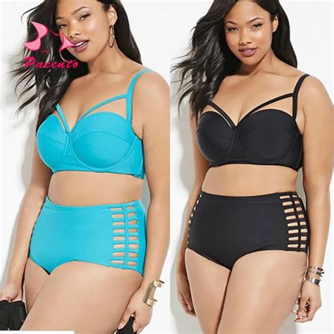 Pacent Solid Blue Black Xxxl Bikini High Waisted Bathing Suits Women