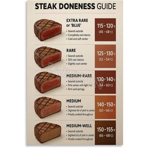 Steak Doneness And Temperature Guide Chart Poster For Bedroom Living Room Walmart Business
