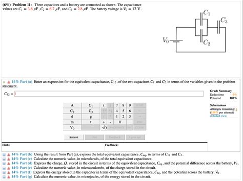 Solved 6 Problem 11 Three Capacitors And A Battery Are