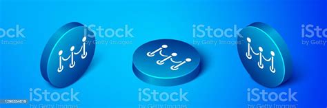 파란색 배경에 격리된 등색 로프 장벽 아이콘입니다 Vip 이벤트 럭셔리 축하 유명 인사 파티 입구 파란색 원 버튼입니다 벡터 3차원 형태에 대한 스톡 벡터 아트 및 기타