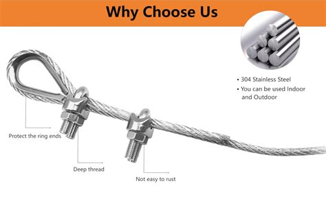 8pcs M4 Wire Rope Clamps Cable Clamps 4pcs 5 32”wire Rope Thimble U