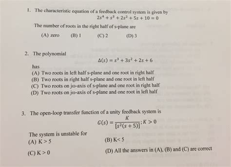 Solved The Characteristic Equation Of A Feedback Control