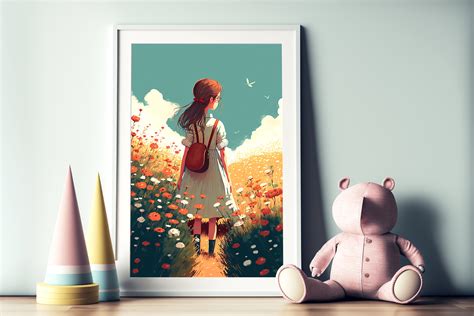 Girl In Flower Field Drawing Graphic By Foralfy Creative Fabrica