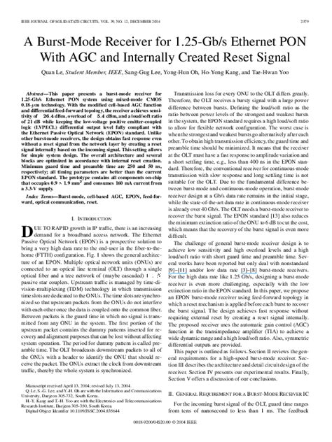 Pdf A Burst Mode Receiver For 125gbs Ethernet Pon With Agc And Internally Created Reset Signal