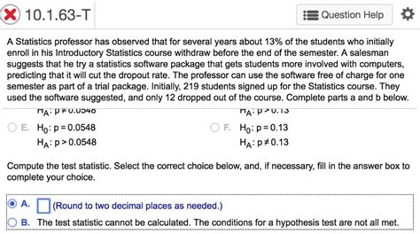 Solved X10163 T Question Help A Statistics Professor Has