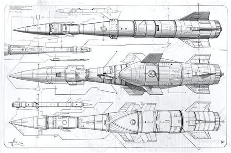 Ai Generative Missile Rocket Component Blueprint Stock Illustration