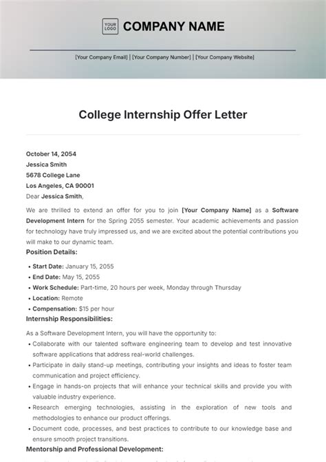 Free College Internship Offer Letter Template To Edit Online