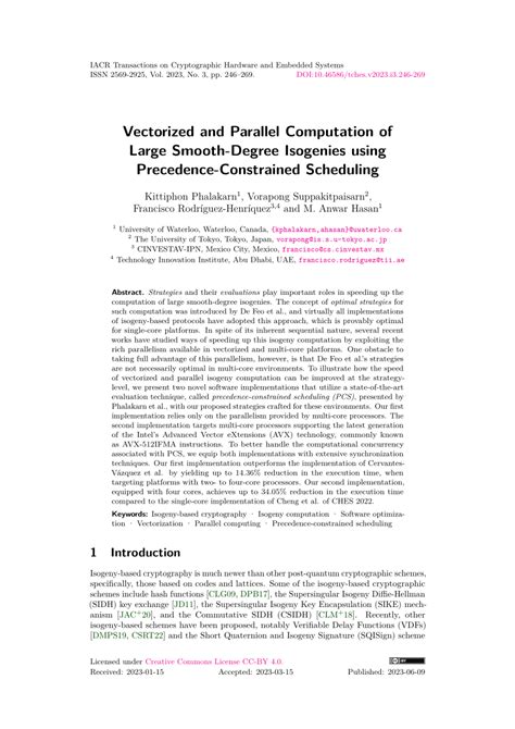 Pdf Vectorized And Parallel Computation Of Large Smooth Degree Isogenies Using Precedence