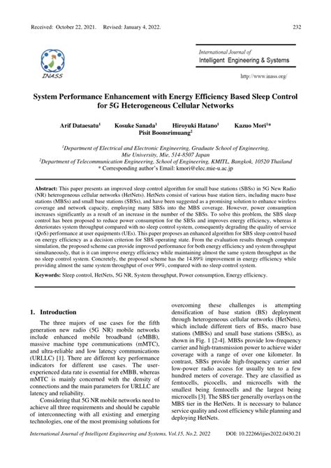 Pdf System Performance Enhancement With Energy Efficiency Based Sleep Control For 5g
