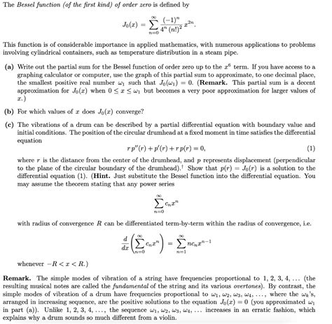 Solved The Bessel Function Of The First Kind Of Order Zero