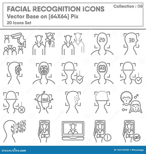 Facial Recognition And Technology Verification Icons Set Icon Collection Of Security Identify