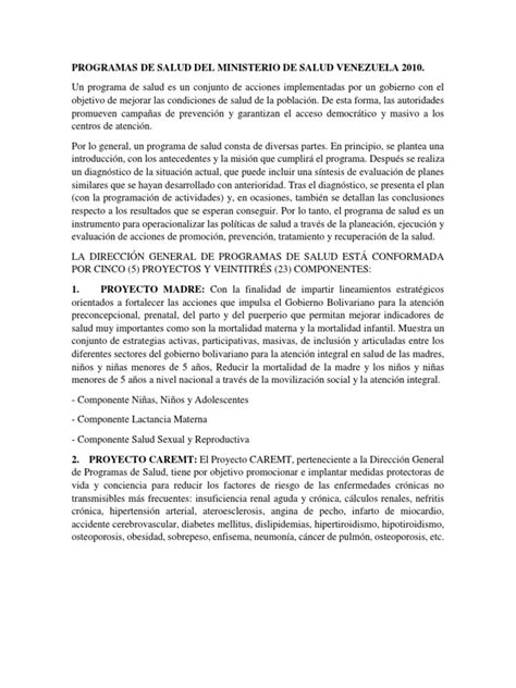 Programas De Salud En Venezuela Pdf Planificación Familiar