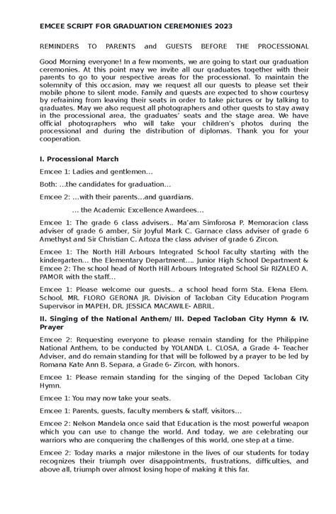 2023 English Graduation Script Emcee Script For Graduation Ceremonies
