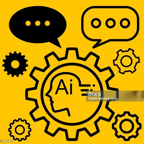 인공 지능 인공 지능 및 무선 기술 채팅 봇 인터넷 메시지 온라인 메시징 평면 디자인의 휴대용 정보 장치의 톱니바퀴 아이콘 기호 개념의 벡터 그림 Brand Name