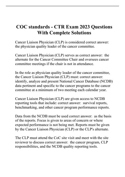 COC Standards CTR Exam Questions With Complete Solutions CTR Stuvia US