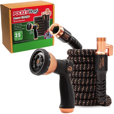 Pocket Hose Copper Bullet Expandable Garden Water Hose 25 Ft With Thumb