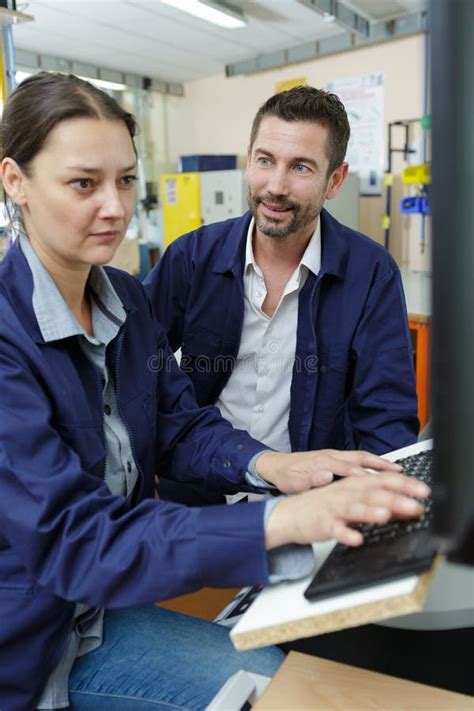 Female Engineer Typing On Computer Keyboard Stock Image Image Of Machinist Male 172603247